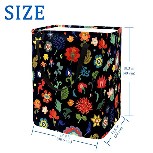 Flowers and Leaves Print Collapsible Laundry Hamper, 60L Waterproof Laundry Baskets Washing Bin Clothes Toys Storage for Dorm Bathroom Bedroom