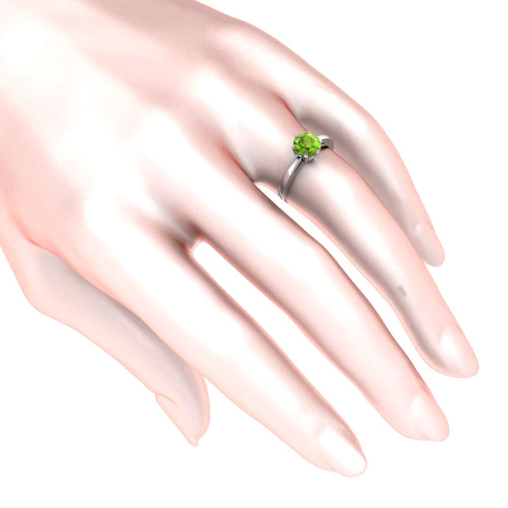 Belinda Jewelz Ring for Womens 925 Sterling Silver Band Ring Green Peridot Gemstone Ring Solitaire Center Round 7mm Jewelry Gift for Her, Size 7