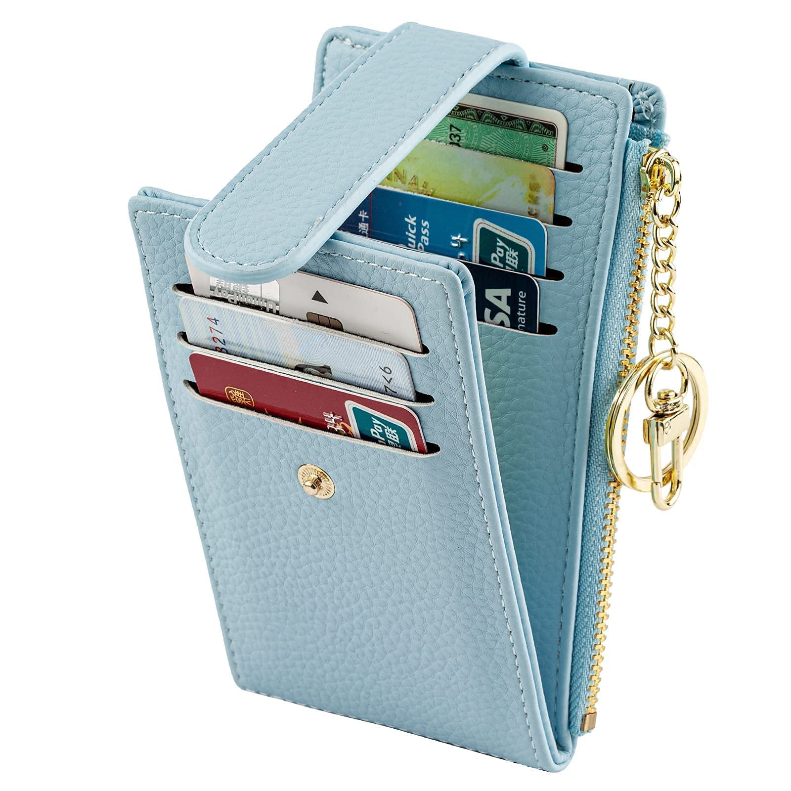 SUMGOGO Womens Small Wallet for Woman Slim Bifold Zipper Card Case Wallets Bling Coin Purse (A-Burgundy)