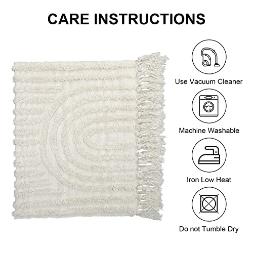 LEEVAN Hallway Runner Rug 2x8 Washable Kitchen Rug Boho Bedroom Rug with Tassel Beige Cotton Woven Floor Rug Long Entryway Rug Rainbow Rug Perfect for Office Living Room Laundry Room Dorm Classroom