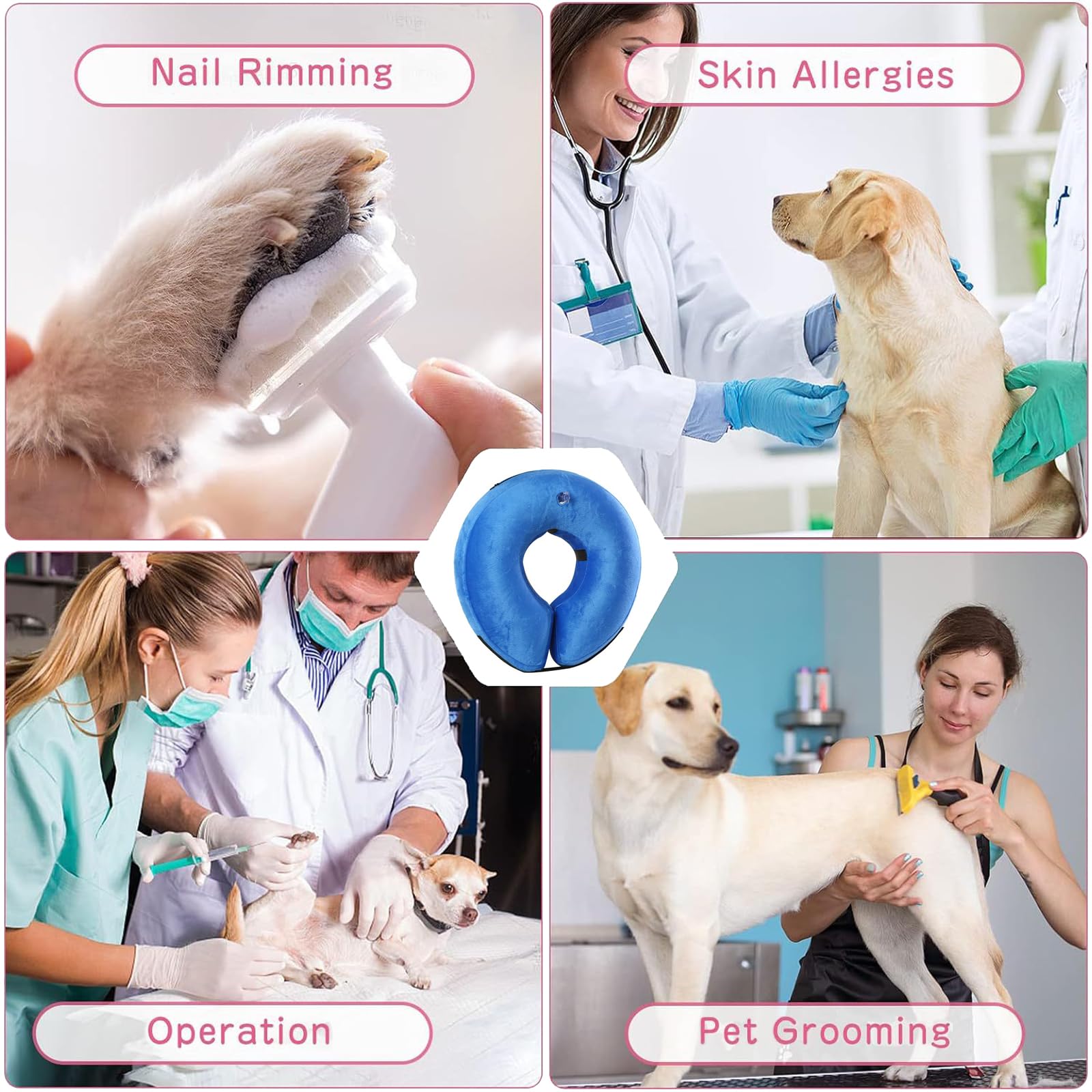 Dog Cone Collar, Inflatable Dog Cone Soft Protective Dog Cone Collar After Surgery Alternative E Collar Cone for Dogs and Cats Blue L (15-19") 
