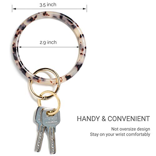 Mymazn key Ring Bracelet Wristlet Keychain Bangle Keyring for Women, Acetate Round Key Chain (Tortoise)