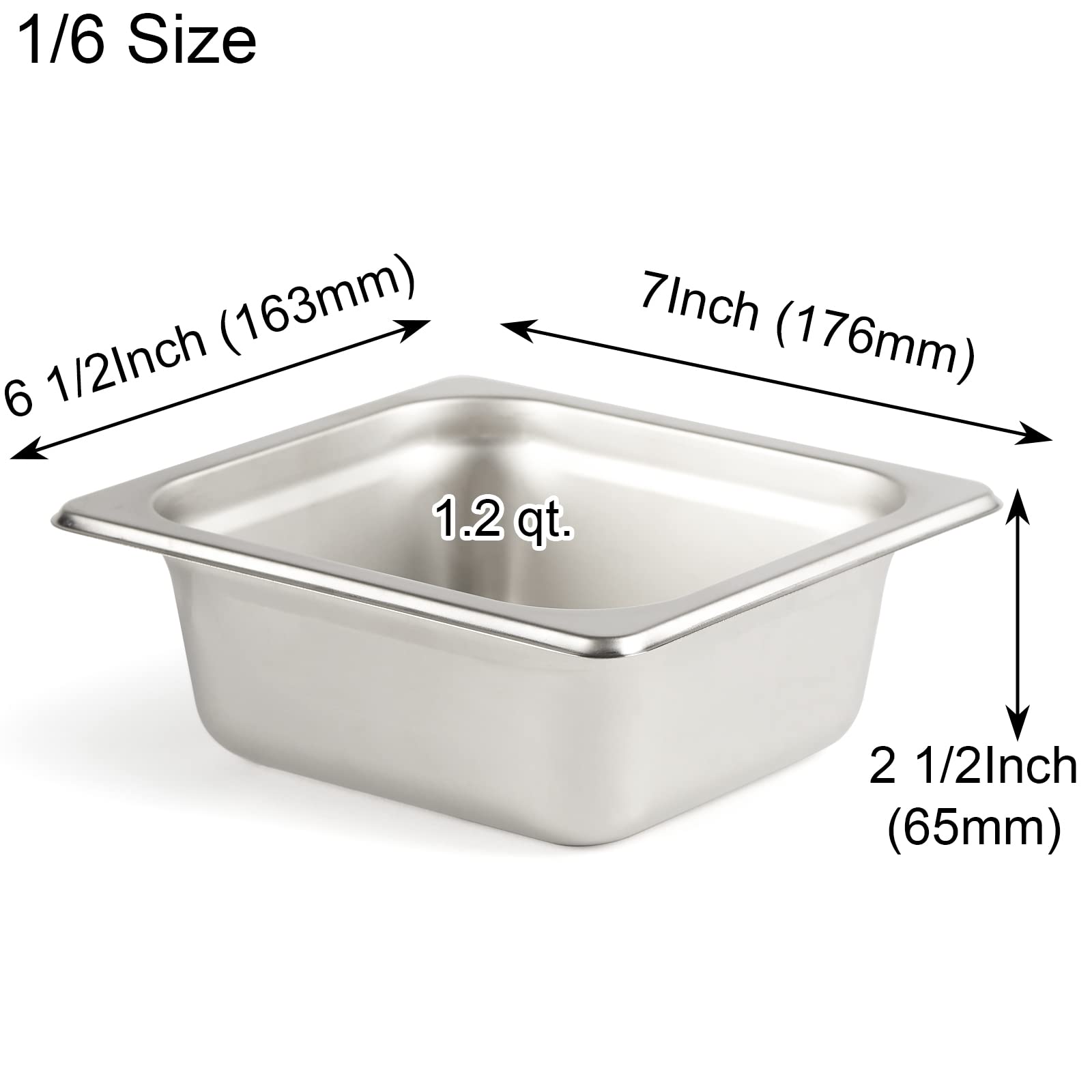 CURTA 6 Pack Anti-Jam Slotted Hotel Pans with Lids, 1/6 Size 2 1/2 Inch Deep, NSF Commercial 18/8 Stainless Steel Chafing Steam Table Food Pan with Covers