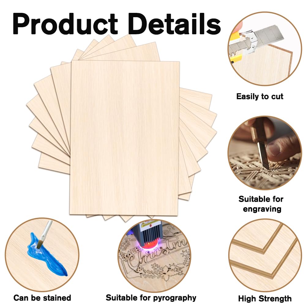 DIYDEC 24 Pack Basswood Sheets 4 x 6 x 1/16 Inch Thin Plywood Wood Sheets Unfinished Wood Squares Boards Balsa Wood Sheets for Crafts Architectural Models Laser Cutting Wood Burning and Drawing
