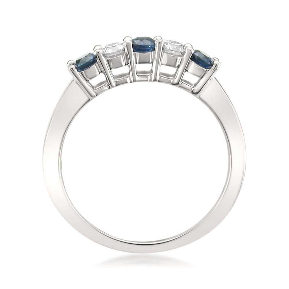 Beyond Brilliance 1/2 Carat Diamond, Prong-Set 14K White Gold Round Diamond & Blue Sapphire Bridal Wedding Band Ring (H-I, I1)