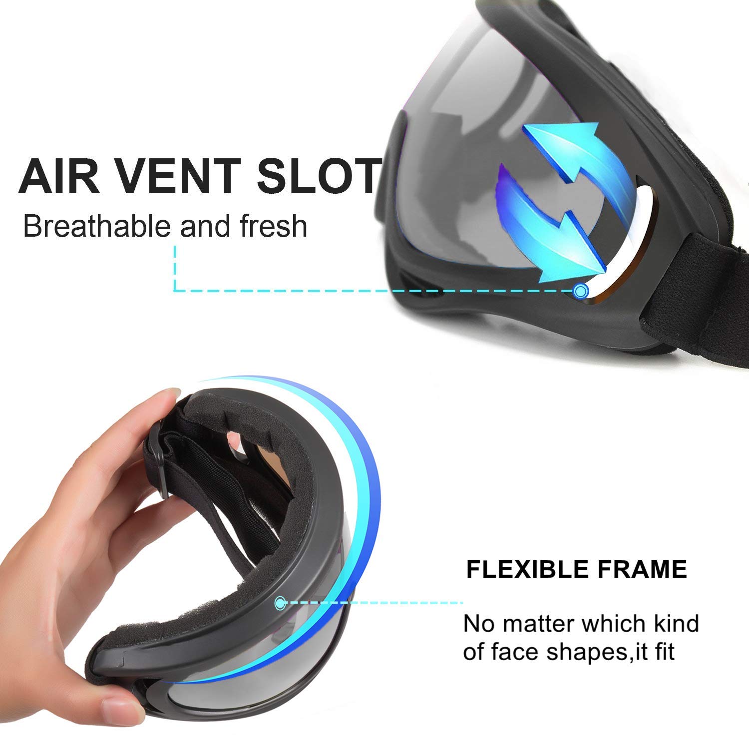 LJDJ Ski Goggles Motorcycle Goggles - Snowboard Glasses Set of 2 - Dirt Bike ATV Motocross Anti-UV Adjustable Riding Offroad Protective Goggles