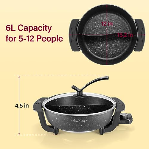 Food Party Electric Non-Stick 6-Quart Hotpot Shabu Pot with Divider