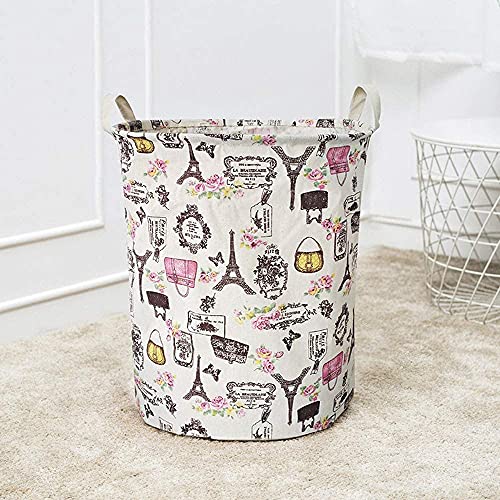 Unibedding Large Laundry Hampers Storage Bin, Foldable with Waterproof PE Coating Storage Organizer for Kids Girls, Office, Bedroom, Clothes,Toys, Pink Paris Effiel Tower