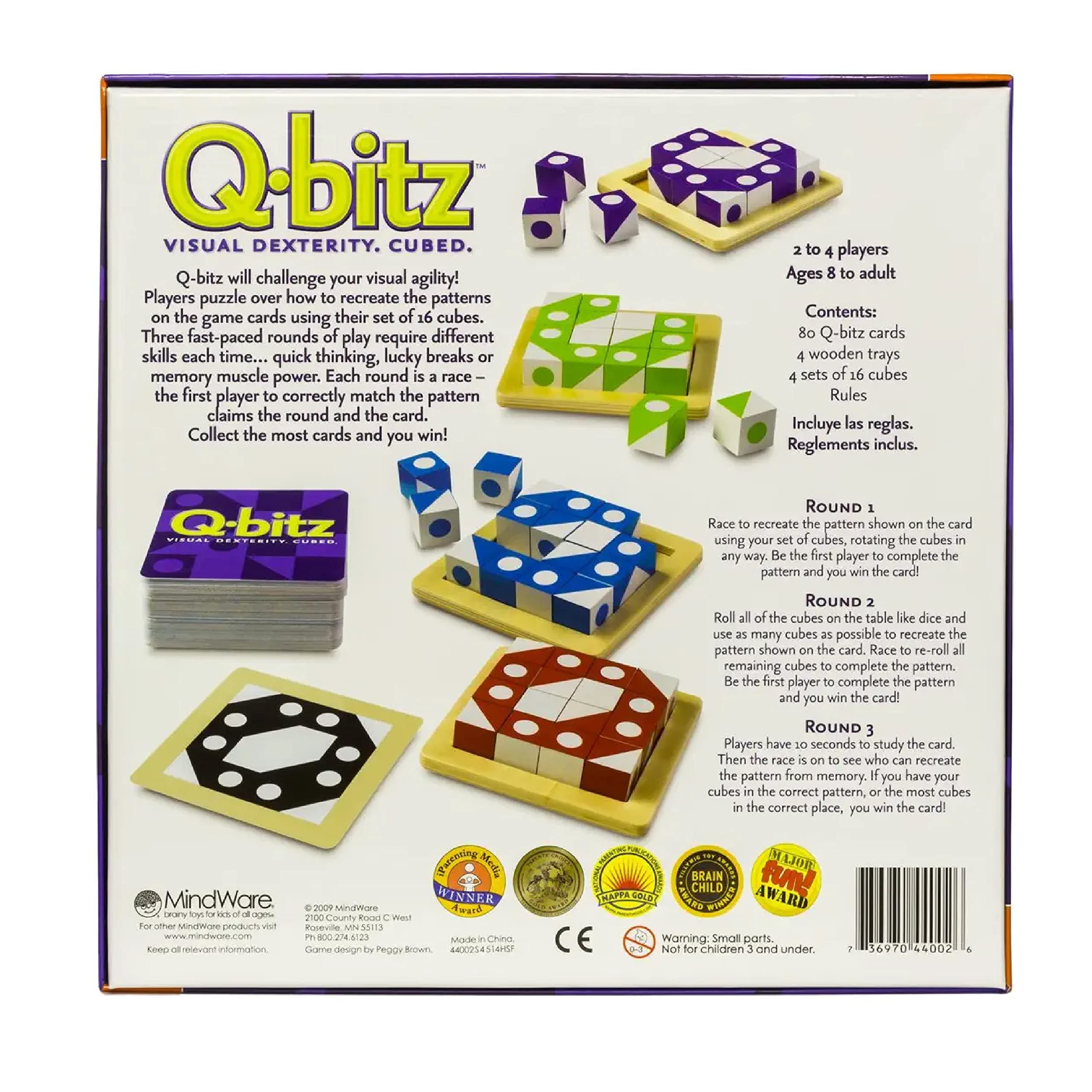 Mindware Q-Bitz Pattern Matching Fun Board Games for Family Game Night | Ages 8 and up 2-4 Players