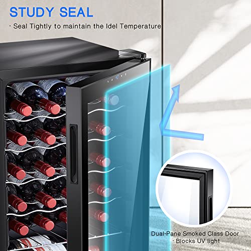 STAIGIS Wine Cooler Refrigerator Freestanding, Mini Wine Fridge 24 Bottle w/Digital Control, Countertop Mini Fridge for Red & White, Glass Door