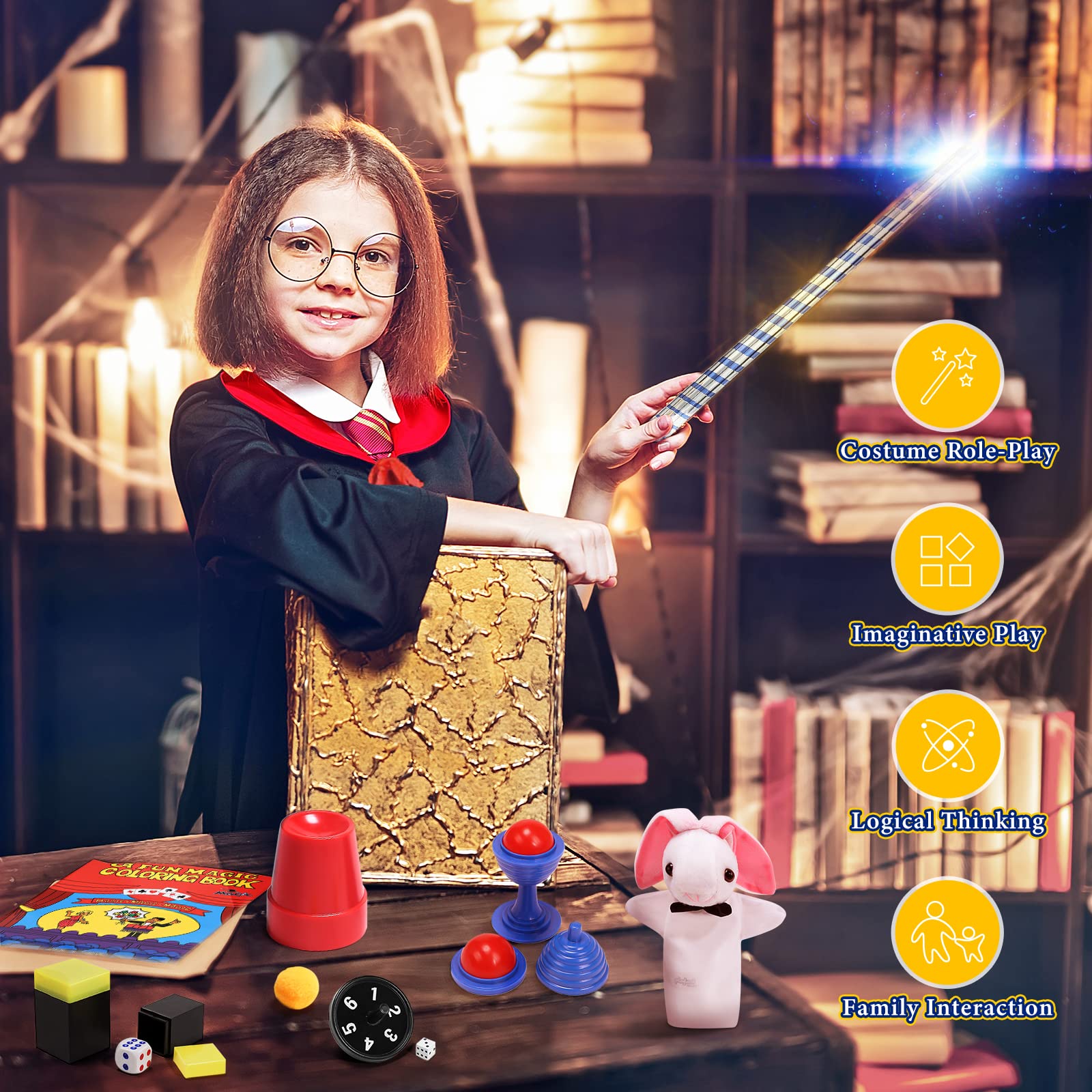Skirfy Magic Tricks-Magic Kit for Kids Age 6-8,Magic Set with Magician Costume,Magic Wand, for Kids Boys Girls Ages 6 7 8 9 10 11 12
