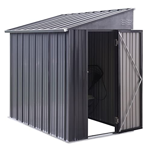 MUPATER Outdoor Storage Shed 4x6 FT, Garden Tool Shed, Metal Lean-to Shed Kit for Backyard Lawn with Lockable Door and Vents, Grey