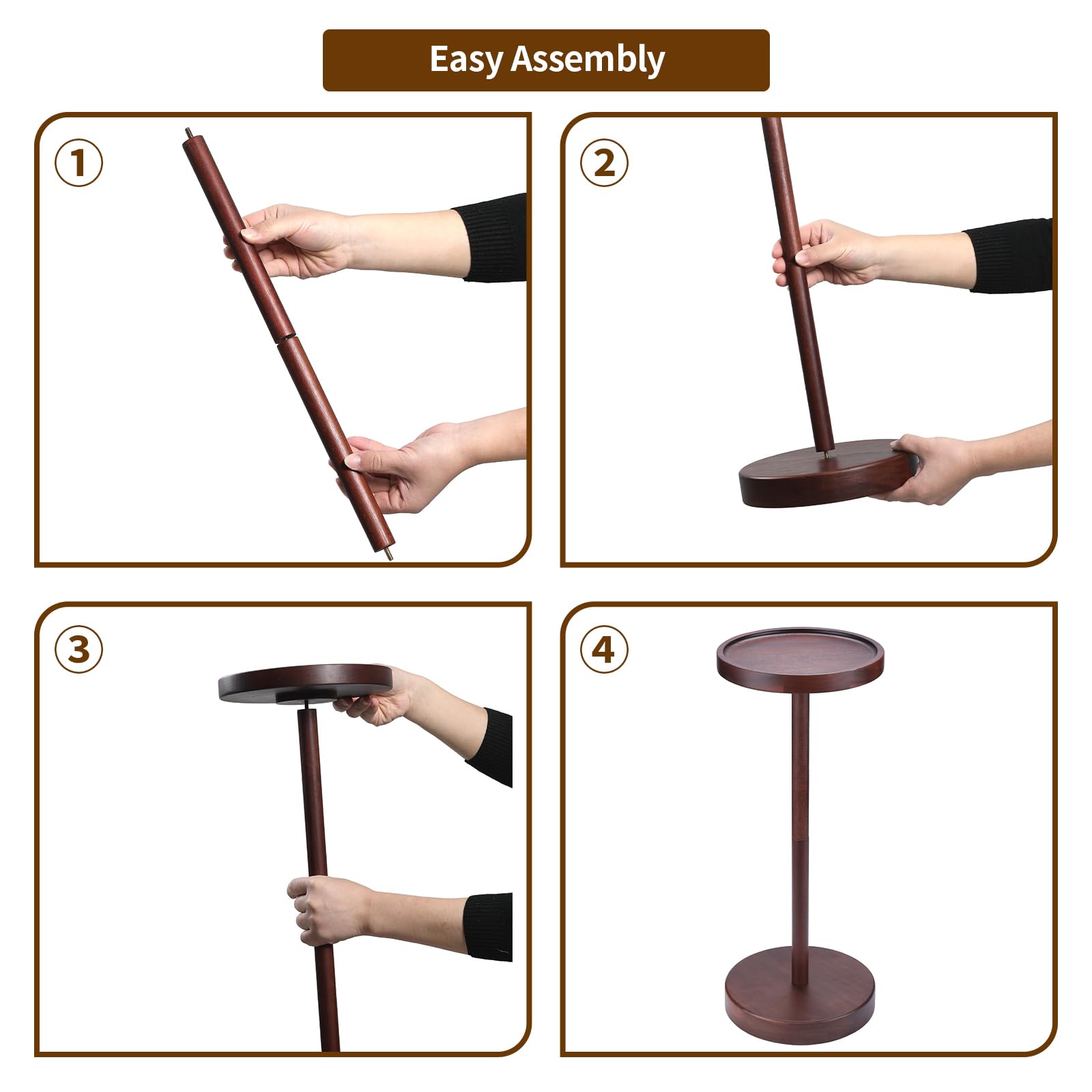 EVERBBKING Solid Acacia Wood Pedestal Side Table, Drink Table, Small End Table Pedestal End Table, Small Pedestal Table Small Round Table Martini Table