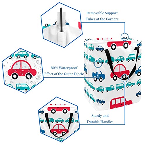 Driving Cars Print Collapsible Laundry Hamper, 60L Waterproof Laundry Baskets Washing Bin Clothes Toys Storage for Dorm Bathroom Bedroom