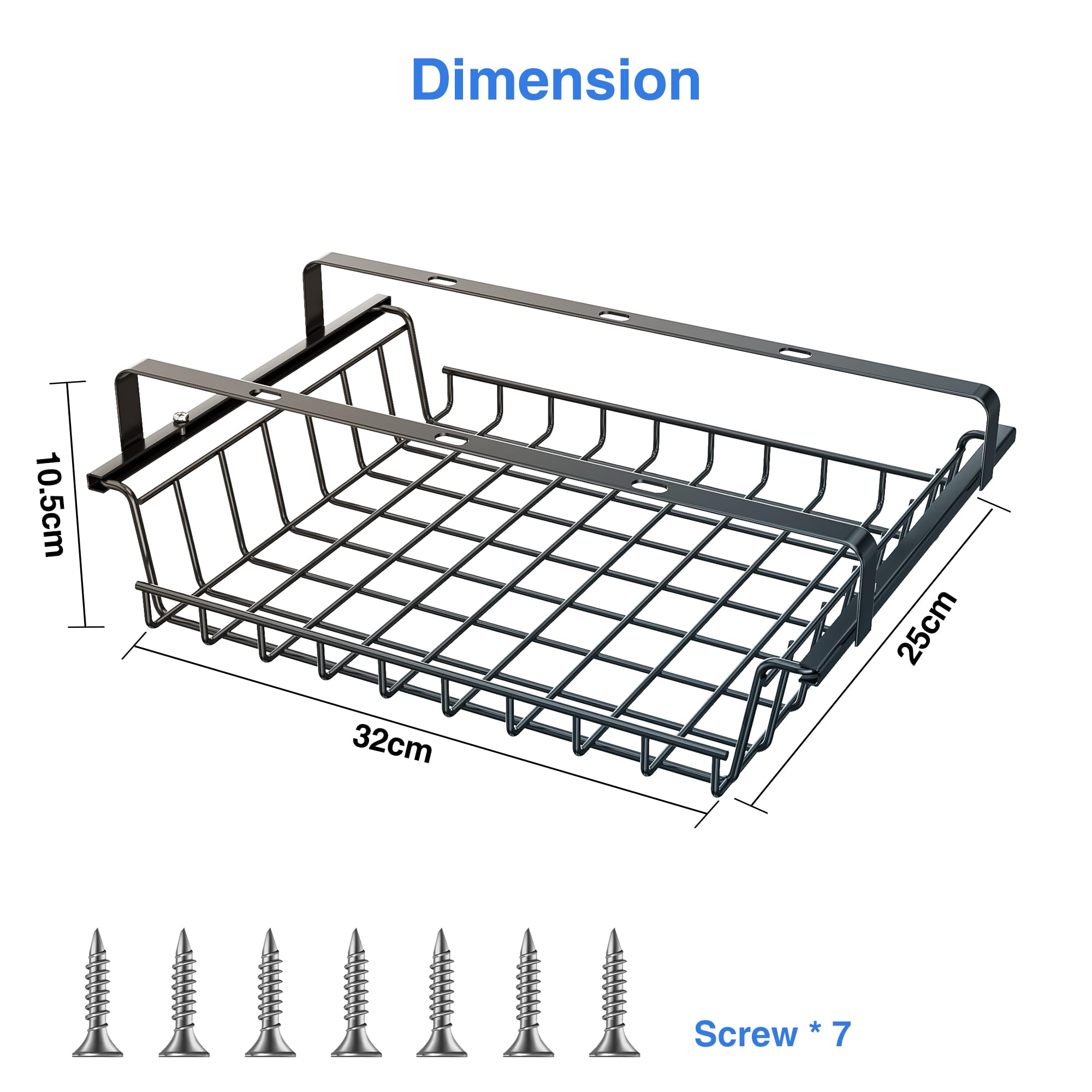 BIWIST Under Desk Storage Shelf 1 Pack, Under Desk Cable Management Slide Out, Metal Under Desk Drawer Tray Basket, Large Drill Under Desk Cord Organizer And Under Table Storage For Home Offices