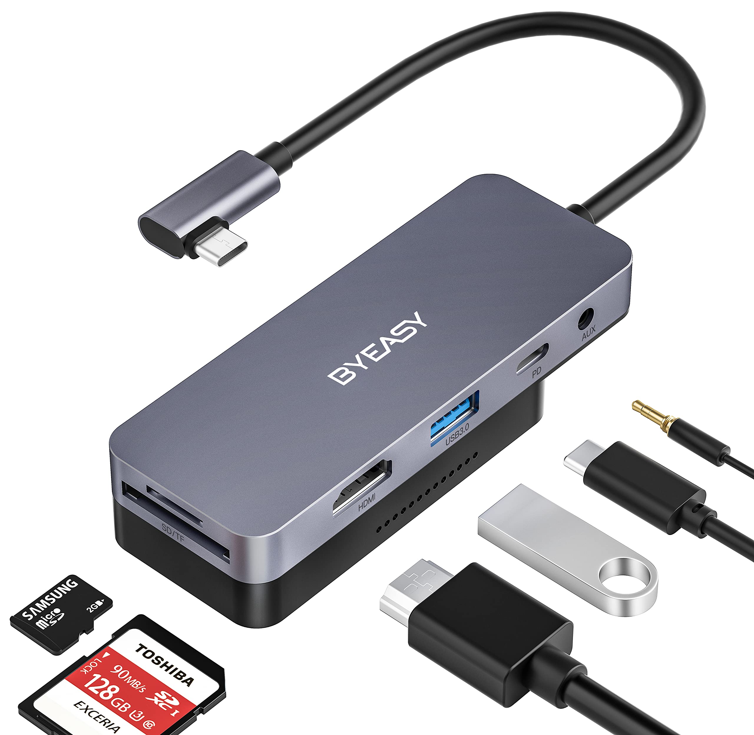 BYEASY iPad Pro USB C Hub for iPad Pro 2021 2020 2019 2018 12.9/11 inch with Docking Stations with 4K HDMI, USB 3.0, PD 100W Charging, SD/Micro Card Reader and 3.5mm Headphone Jack (6 in 1)