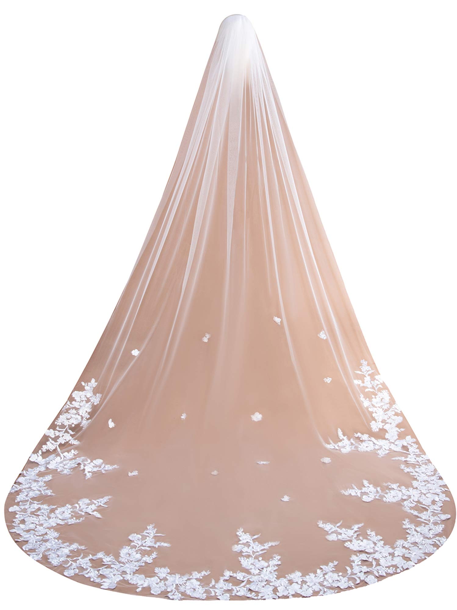 BABYONLINE D.R.E.S.S. Wedding Veils Cathedral Length 2 Tier Long Lace Edge Blusher with Comb,White