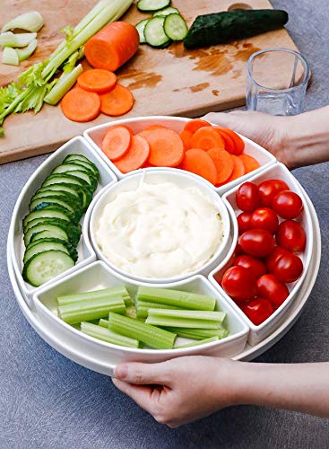 Sweese 707.001 Porcelain Divided Serving Dishes, Relish Tray, Serving Bowls for Parties - Perfect for Chips and Dip, Veggies, Candy and Snacks, White