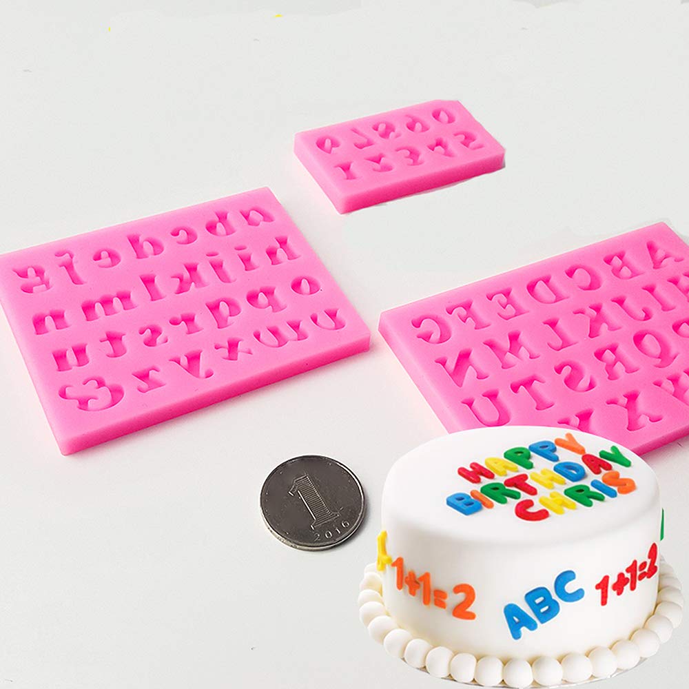 BoomYou 3PCS Silicone Letters +Numbers Mold Uppercase Letters Cake Decorating Mold Pan Muffin Cups Handmade Soap Moulds Chocolate Biscuit Ice Cube Tray DIY Fondant Decorating Tools Set -S Size