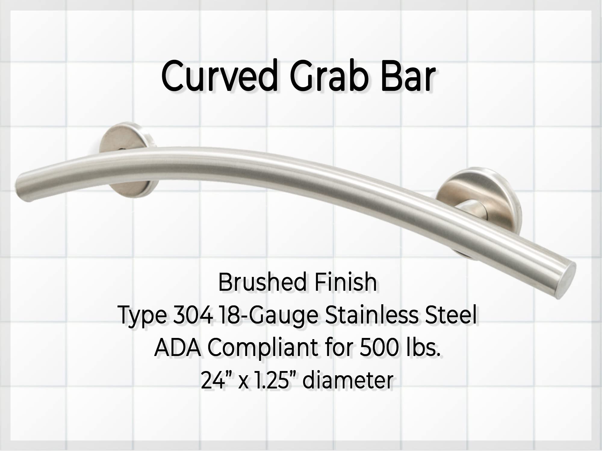 Curved Grab Bar for Bathroom Bathtub Shower Kitchen ADA Safety/304 Stainless/Brush Finish/ 24" x 3"