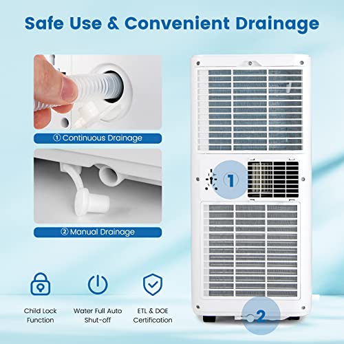 COSTWAY 10000 BTU Portable Air Conditioner, Personal AC Unit with Dehumidifier & Fan Mode, Sleep Mode, 24H Timer, LED Display, Child Lock, Remote Control, Cool Rooms up to 350 Sq.Ft (10000BTU)
