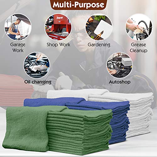 Nabob Wipers Auto Mechanic Shop Towels 100 Pack Shop Rags 100% Cotton Size 14"x14" Commercial Grade (100 Pack, White)