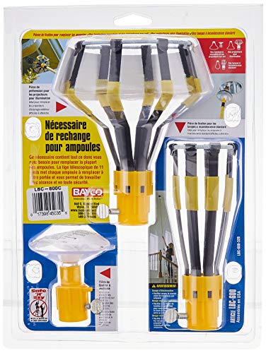 Bayco LBC-600C Deluxe Light Bulb Changer Kit, White, Incandescent, 16W, 3 Piece Set, Yellow