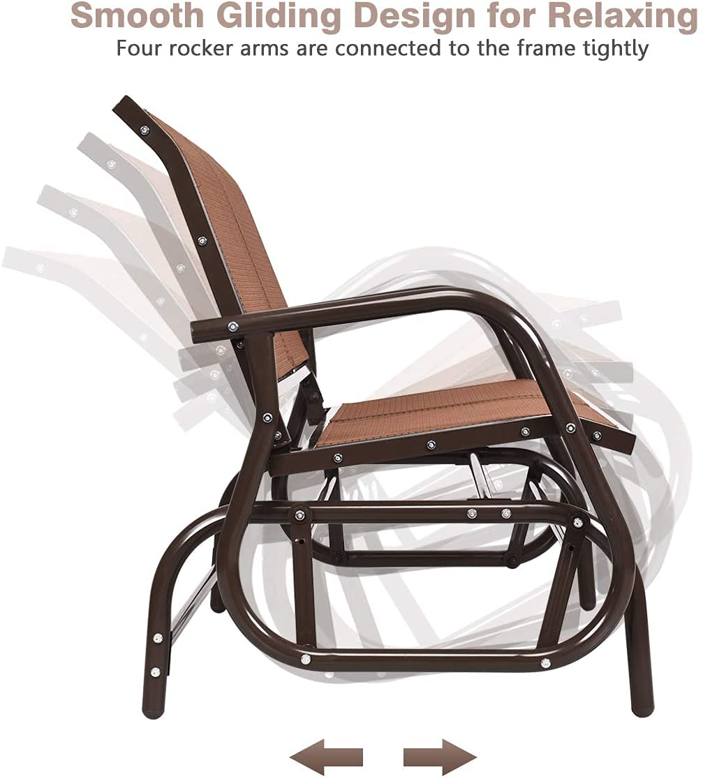 Generic BANGTANE Swing Glider for 2 People, Rocking Lounge Chair wMesh Fabric and Steel Frame, Patio Bench for Backyard, Garden, Poolside, Lawn, Indoor and Outdoor Use Brown