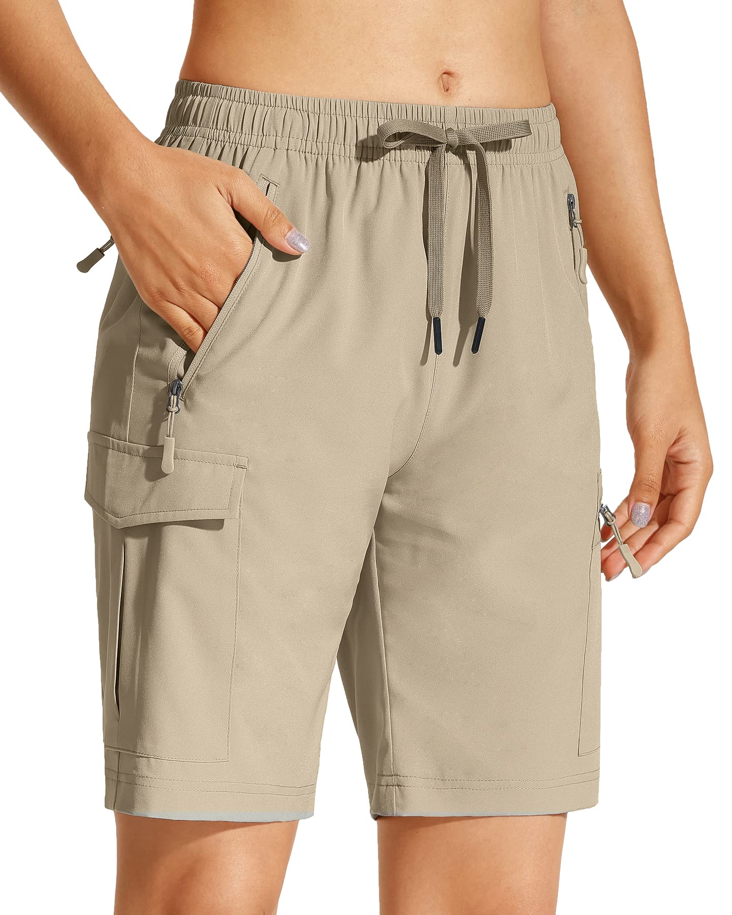 Capol Women's Hiking Cargo Shorts 8.5" Quick Dry Summer Shorts Lightweight for Golf Travel Athletic with Zipper Pockets Khaki S