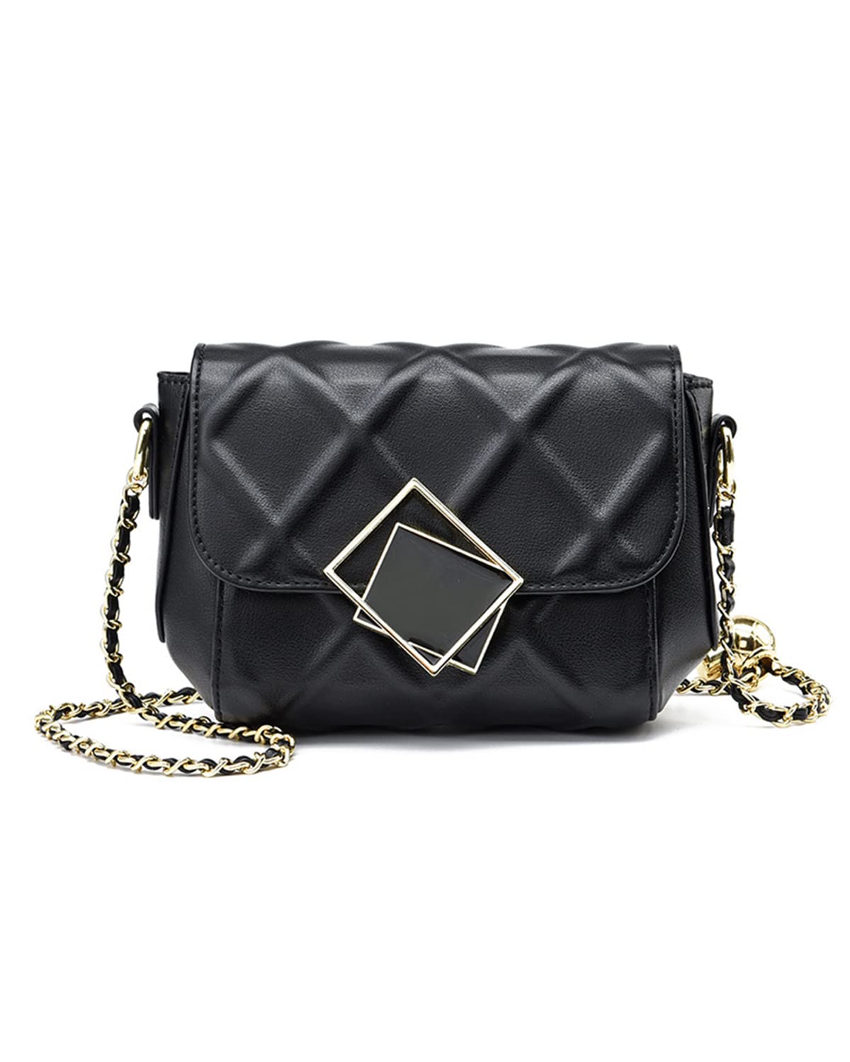 YXBQueen Women's Small Bags Black Chain Crossbody Purse Quilted PU Leather Shoulder Bag with Chain Strap