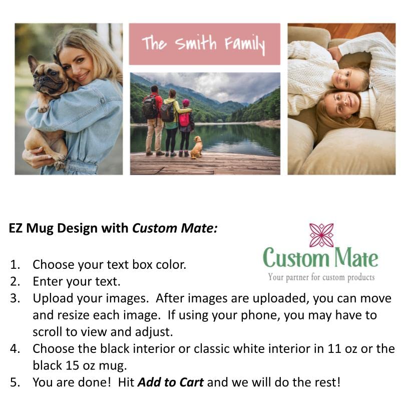 Custom Mate Custom Coffee Mug Personalized with Photos, Images, and Text (Classic 3 Photo with Text) White Black COFMUGWH11 0