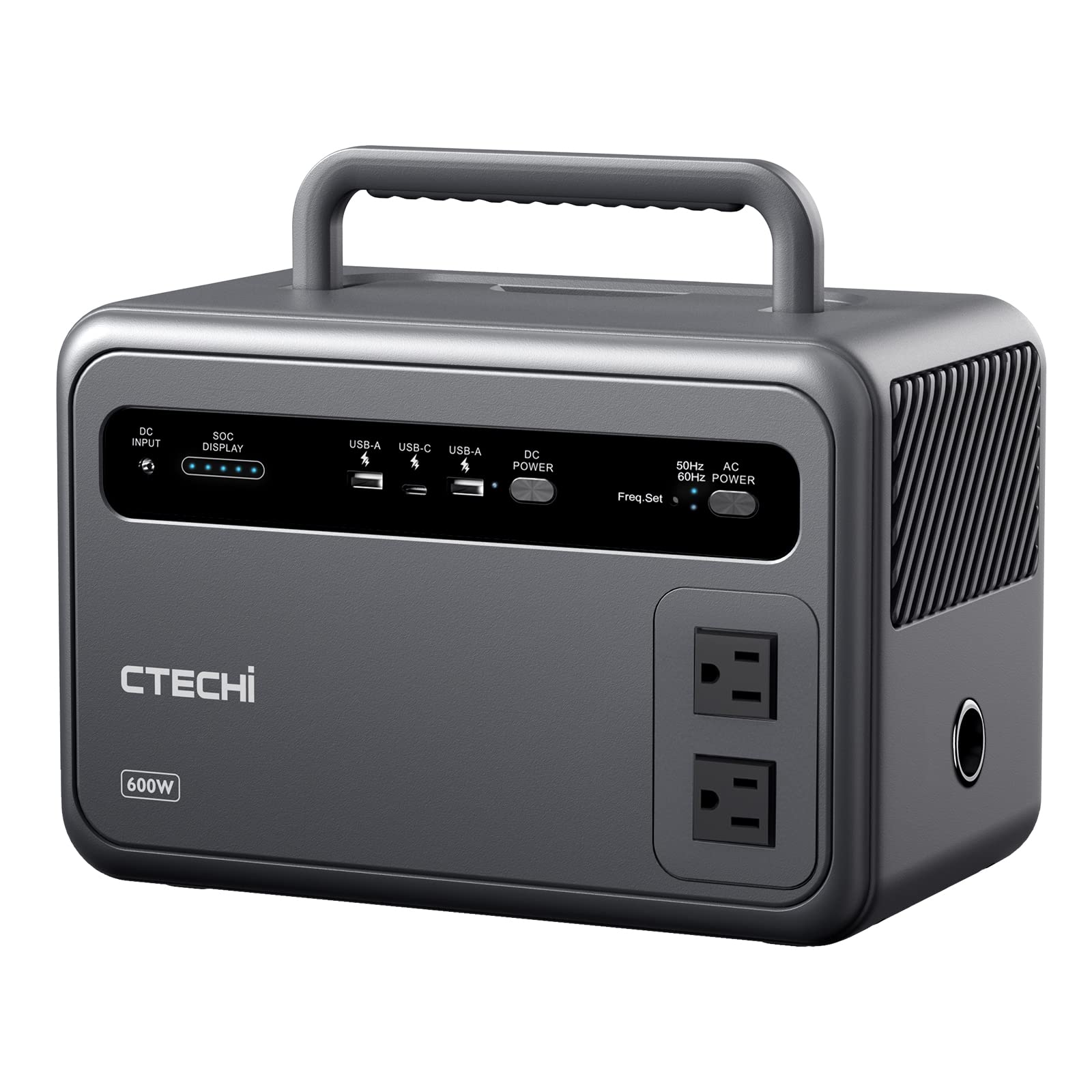 CTECHi Portable Power Station 600W (Peak 1200W), 384Wh LiFePO4 Battery, 120000mAh Emergency Power Supply, Solar Generator with 2 AC Outlets 600W for Travel, Camping, Power Outage, CPAP and RVs