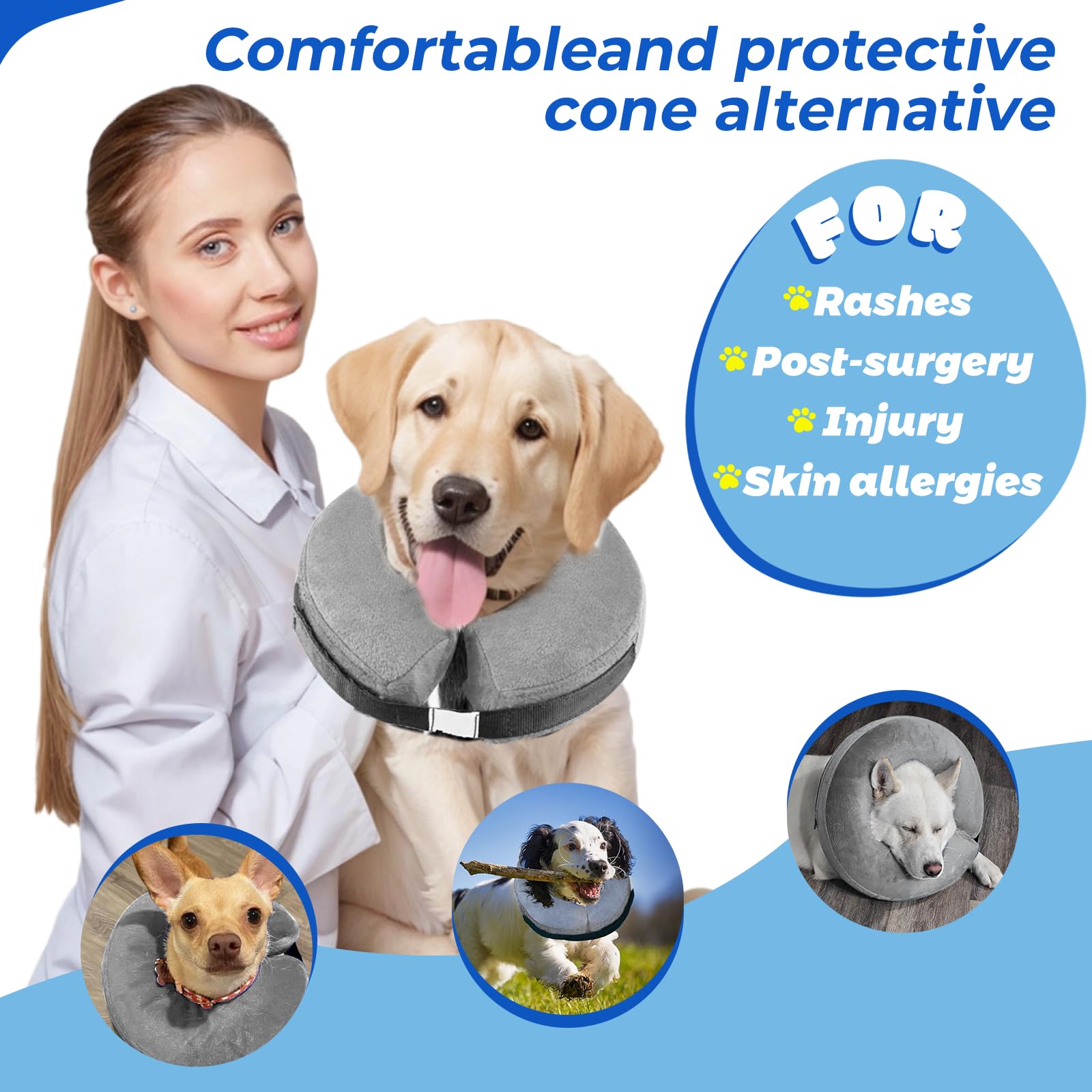 Dog Inflatable Cone Collar for Large Dogs,Grey