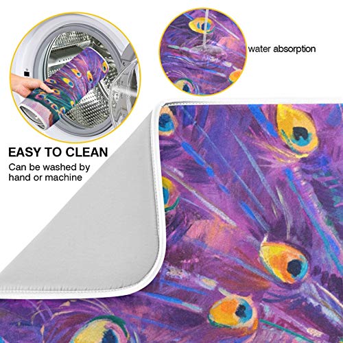Painting Beautiful Peacock Animal Dish Drying Mat 24"x18" Absorbent Machine Washable Hanging Fast Dry Pad Dish Protective Mat for Kitchen Countertop Heat Resistant Dinner Table Mat