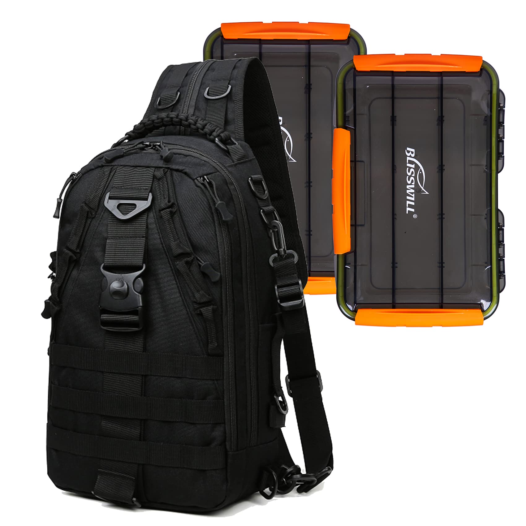 BLISSWILL Fishing Backpack Storage Bag with Two 3600 Fishing Tackle Box