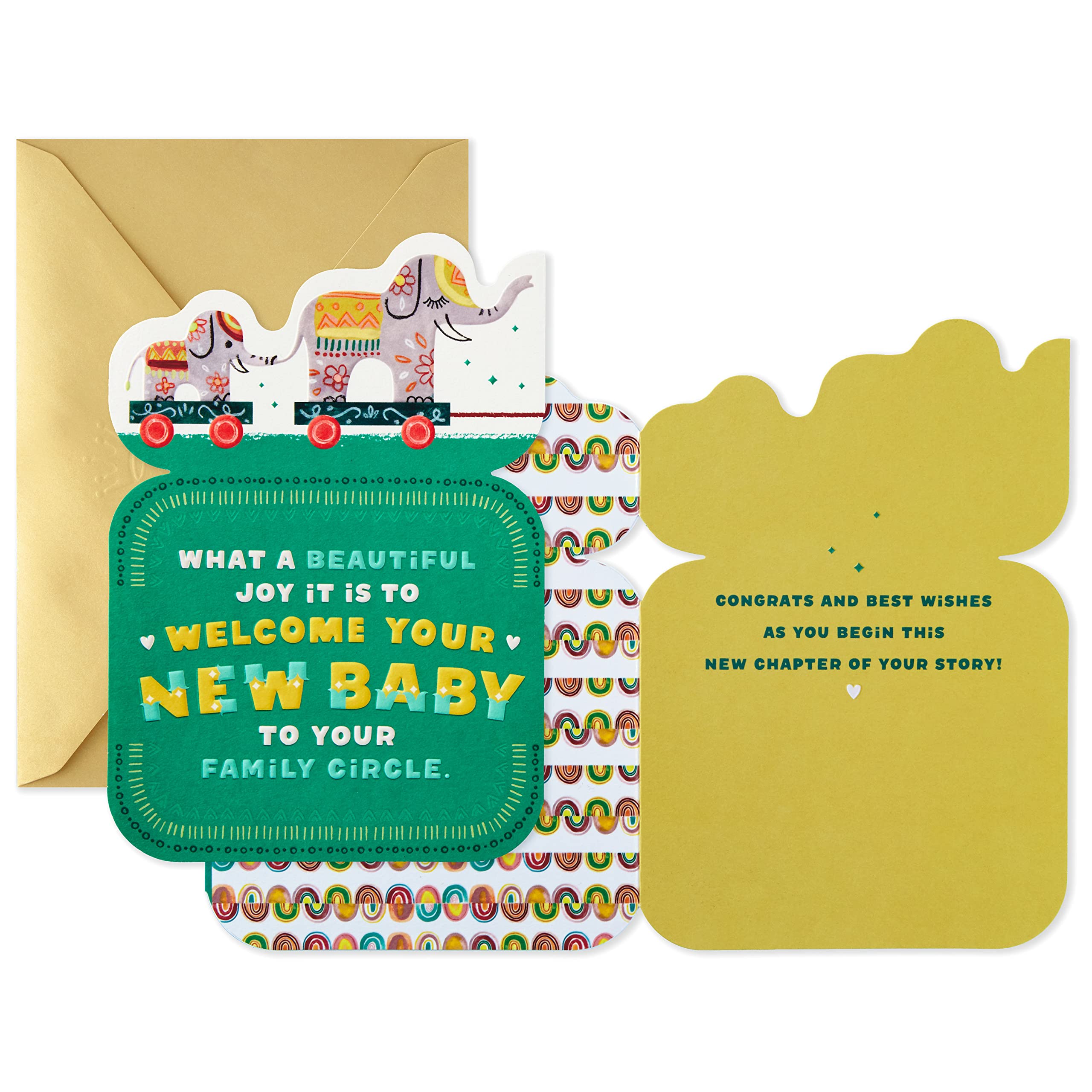 Hallmark Golden Thread Pack of 2 Baby Shower Cards (Elephants, Safari Animals) (899RZP1401)