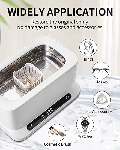 GERCY Ultrasonic Jewelry Cleaner, 800ml Sonic Cleaner Machine with 4 Digital Timer for Eyeglasses, Silver, Rings, Watches, Razors, Coins, Makeup Brushes for Gifts
