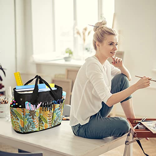 GERYMU Art Supply Storage Organizer, Craft Organizers and Storage Tote Bag with Pockets Art Caddy Oxford Fabric Craft Storage Containers for Teacher, Students, Artist,Office Workers, Traveler Yellow