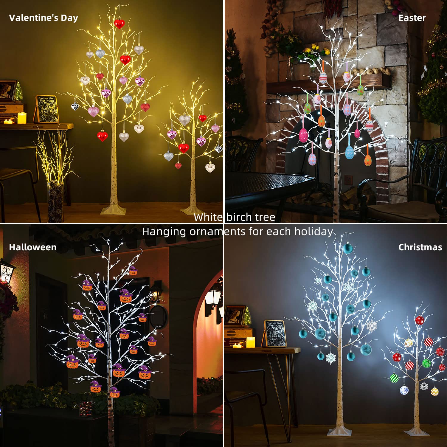 ZHOUDUIDUI Lighted Birch Tree, 4ft 48LED Birch Tree Lights, Mothers Day Decor Indoor Outdoor Artificial Twig Tree Light 9Modes Timer for 4th of July Christmas Home Party Wedding Decor,Warm& Cool White