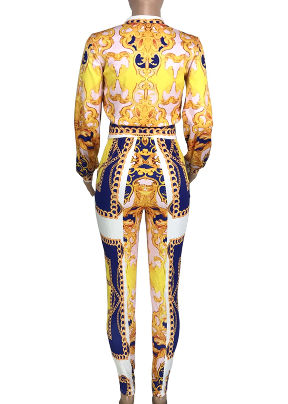 Bluewolfsea Two Piece Outfits for Women Jogger Tracksuits Long Sleeve Zipper Floral Print Jumpsuits Sweatsuits Sets Yellow Medium