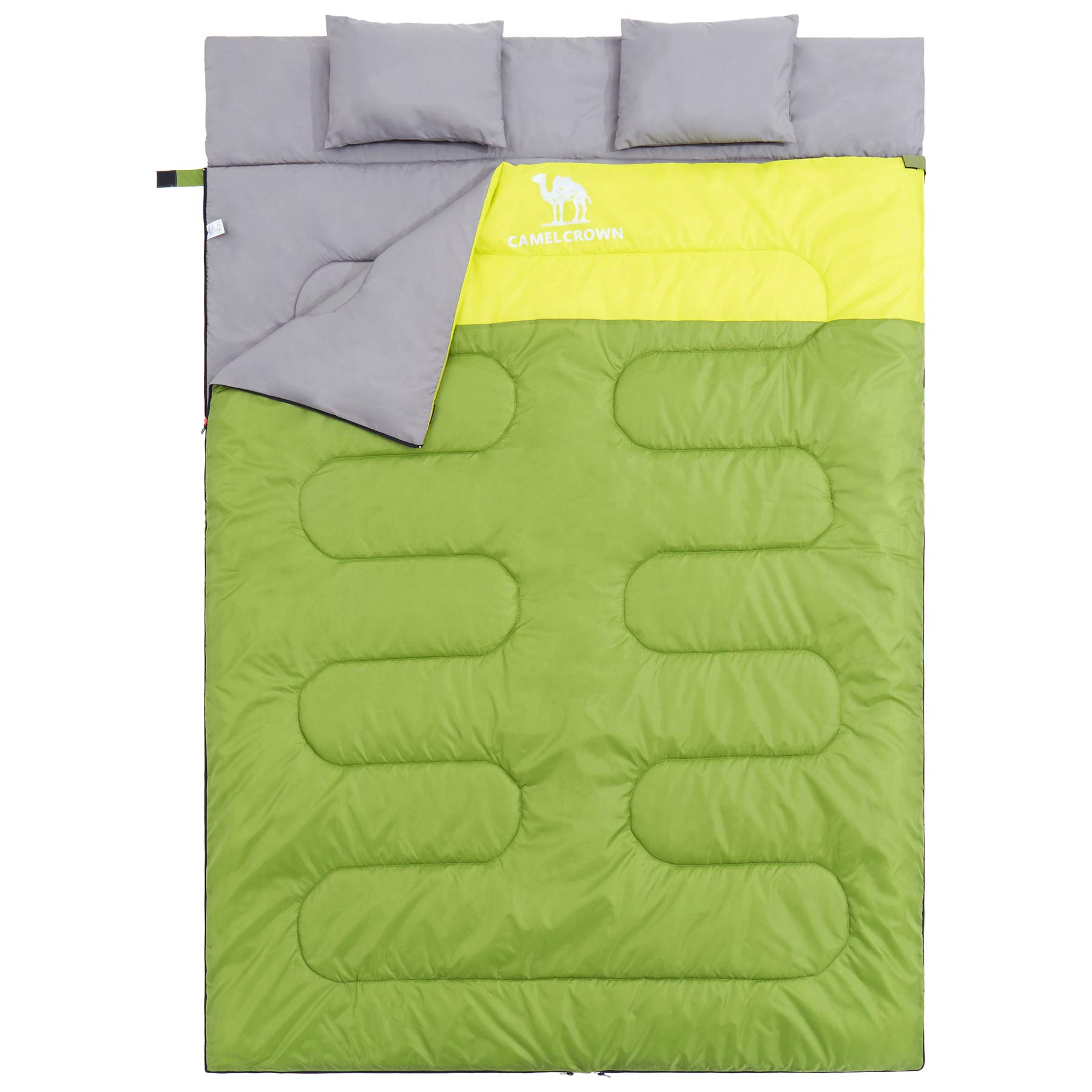 CAMEL Double Sleeping Bag for Adults with 2 Pillows for 4 Seasons Warm & Cool Weather Lightweight Backpacking Sleeping Bag for Hiking & Camping