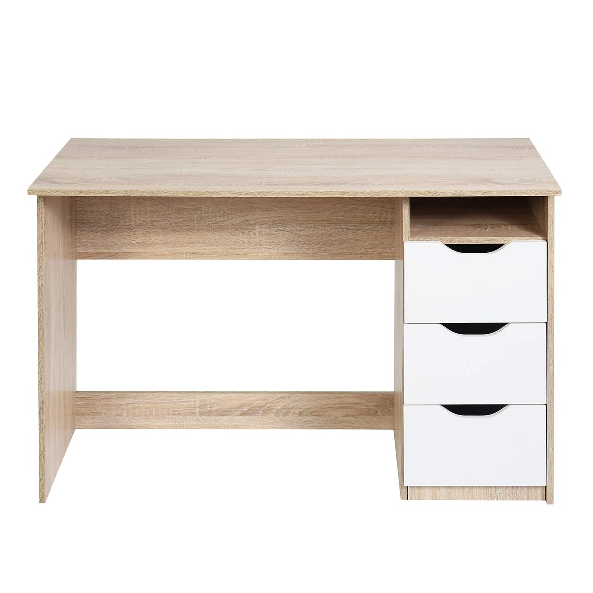 warmcentre Computer Desk, 43.3 Home Office Desk with 3 Drawer & Shelves Sturdy PC Table Workstation Modern Simple Style Writing Gaming Desk with Storage for Small Spaces, Easy to Assemble, Beech