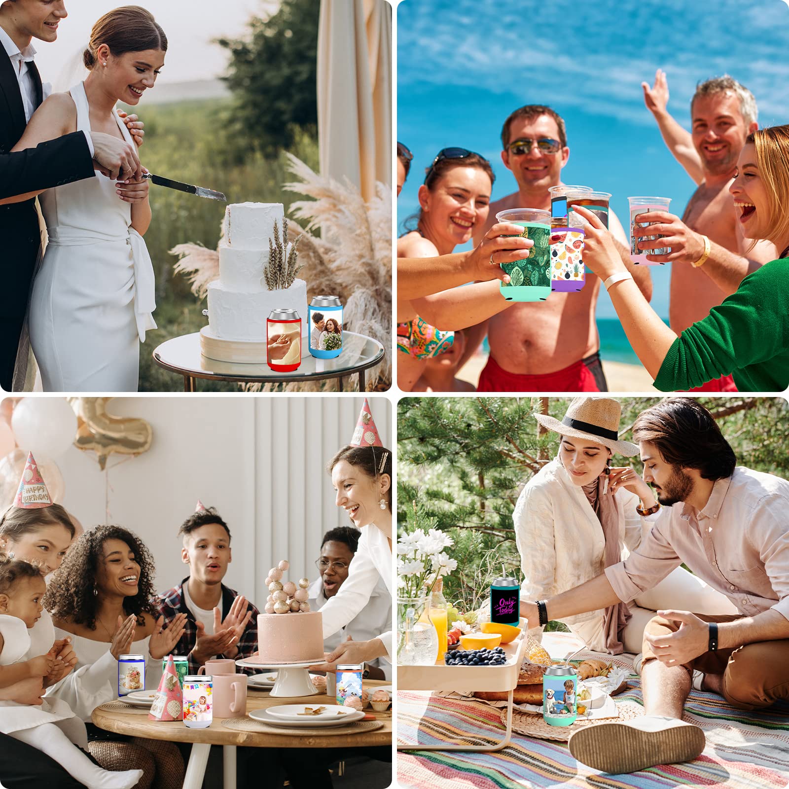 Custom Neoprene Can Cooler Sleeve Bulk Personalized Insulated Drink Holder for 12 Oz Cans and Bottles Wedding Bridal Shower Beach Decorations Birthday Party Favors, Black