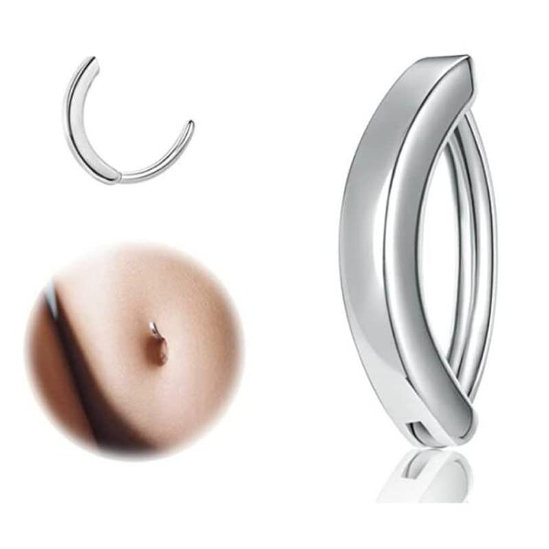 Bystar Women Belly Ring 2Pcs 14G Clicker Belly Button Ring Stainless Steel CZ Belly Ring Simple Reverse Navel Rings Body Jewelry