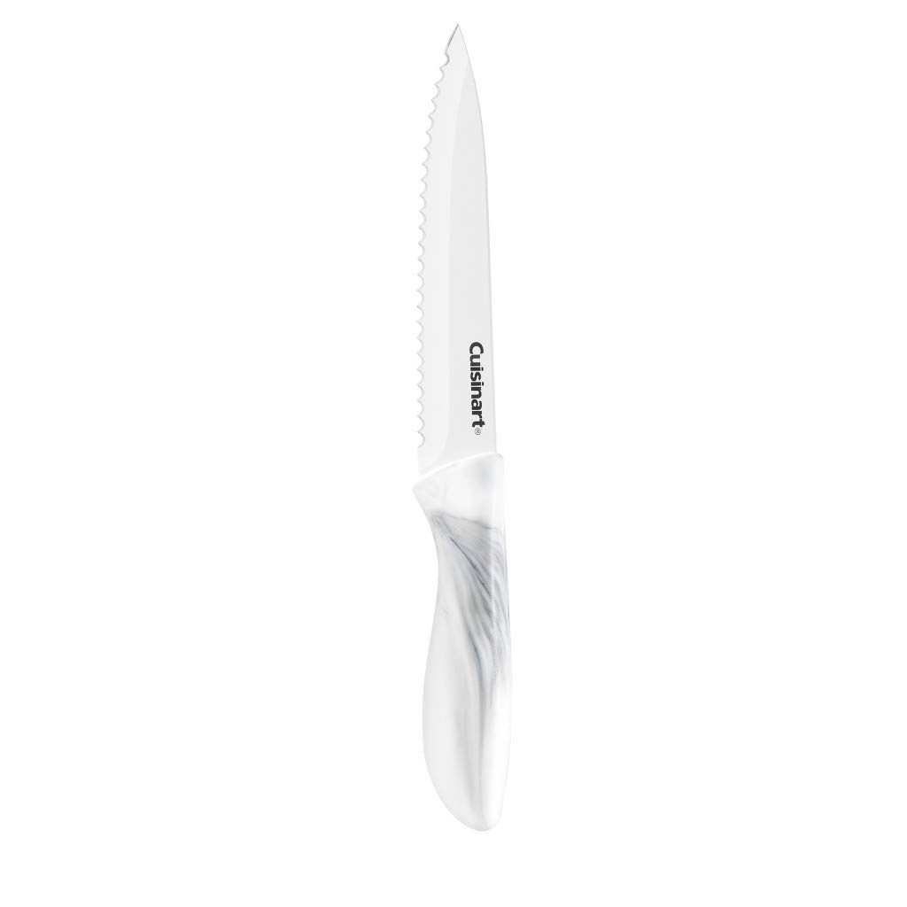 Cuisinart C55CB-7MB Advantage Faux-Marble Cutting Board and Cutlery Set, 7 PC, White/Black