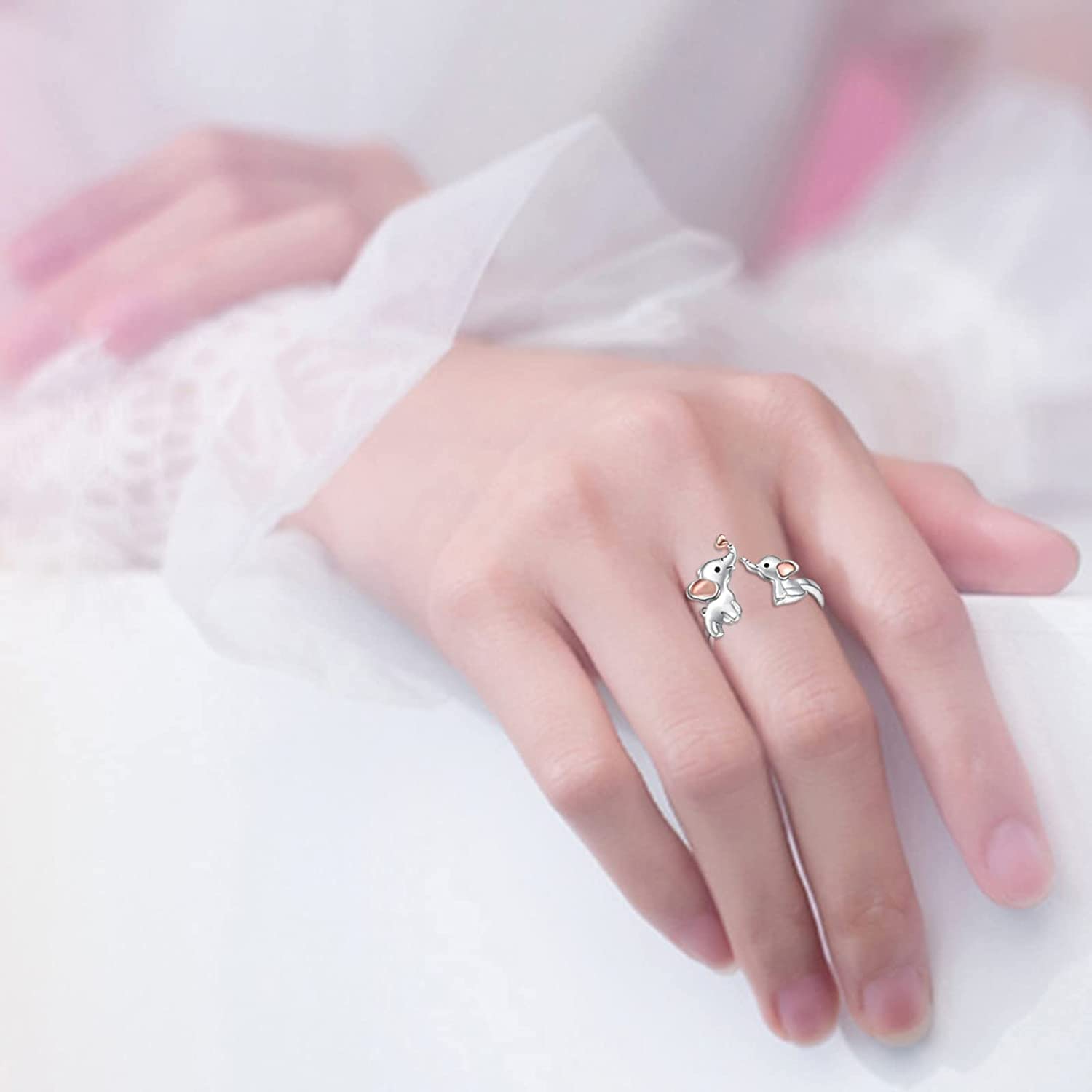 BLUGY Mom Daughter Elephant Opening Ring Two Color Elephant Love Ladies Open Adjustable Ring I Love You Forever Ring