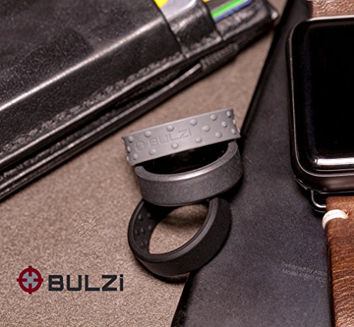 BULZi Wedding Bands, Massaging Comfort Fit Premium Silicone Ring with Airflow, Beveled Edge Design, Men’s and Women’s Rings, Breathable Flexible Work Safety (Black Beveled Size 10)