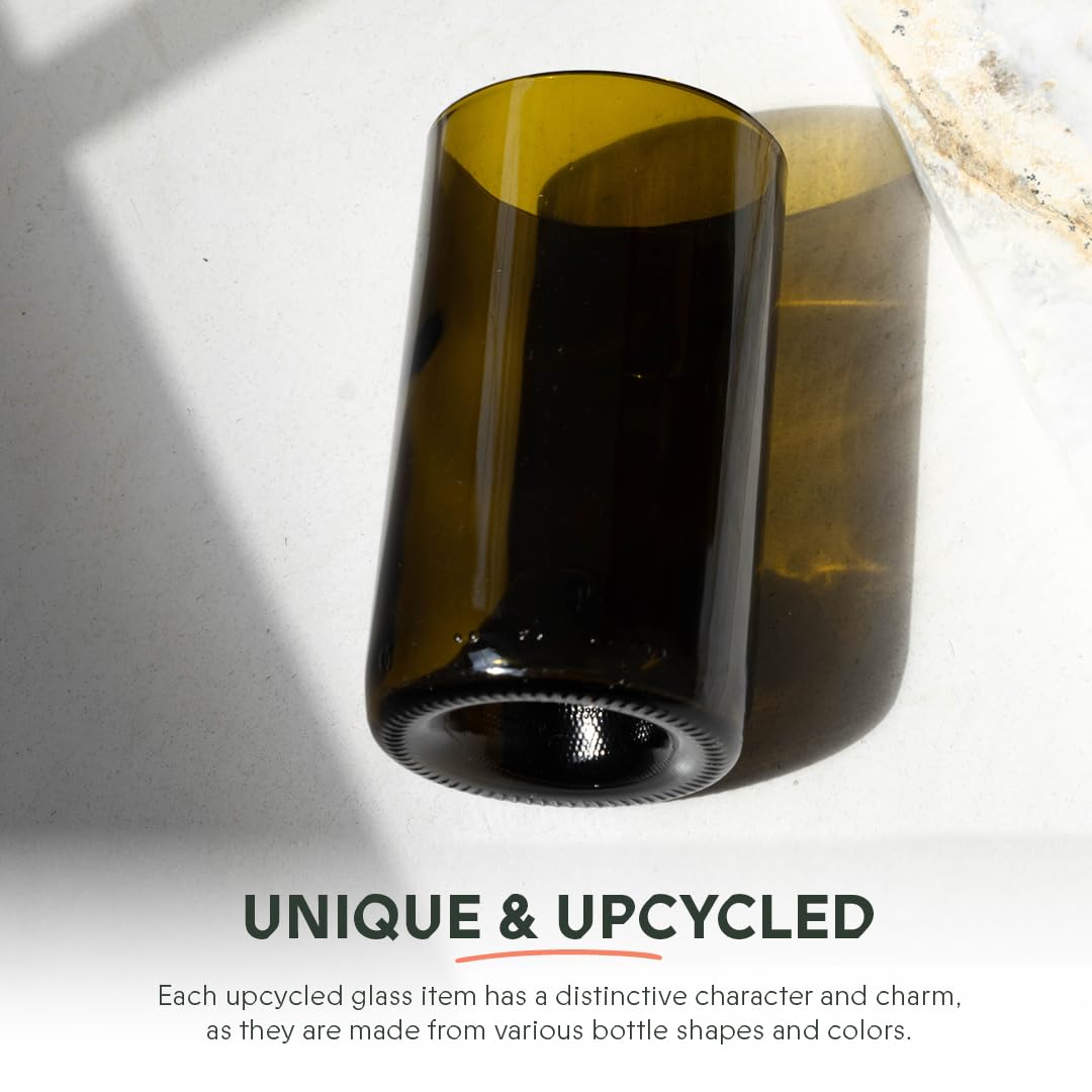 IWAS Upcycled Olive Drinking Glasses | 400 ML | 13.53 OZ | Set of 6 | Sustainable Water Glasses | Environmentally Friendly Dark Brown Glasses For Home