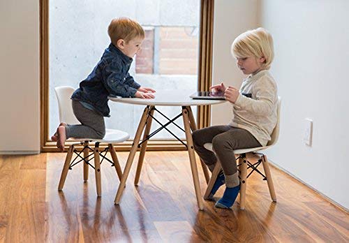 UrbanMod Kids Mid Century Style Furniture, Modern White Table Set, Round Table with Two (2) ABS Easy-Clean Chairs Highest Strength Capacity (330lbs) - Safer Chair Height