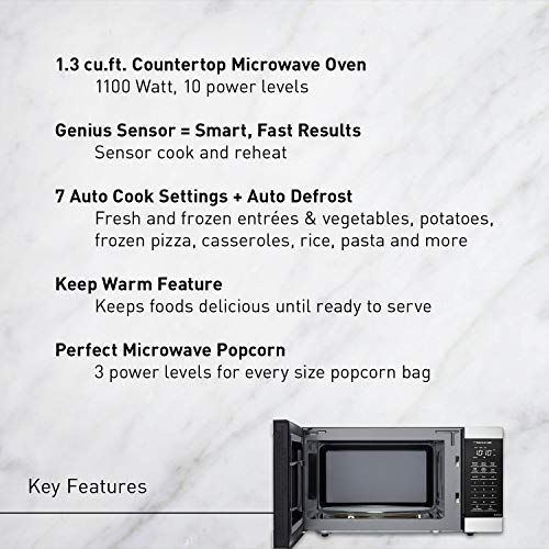Panasonic NN-SU66LS 1100W with Genius Sensor Cook and Auto Defrost Countertop Microwave Oven, 1.3 cu ft, Stainless Steel
